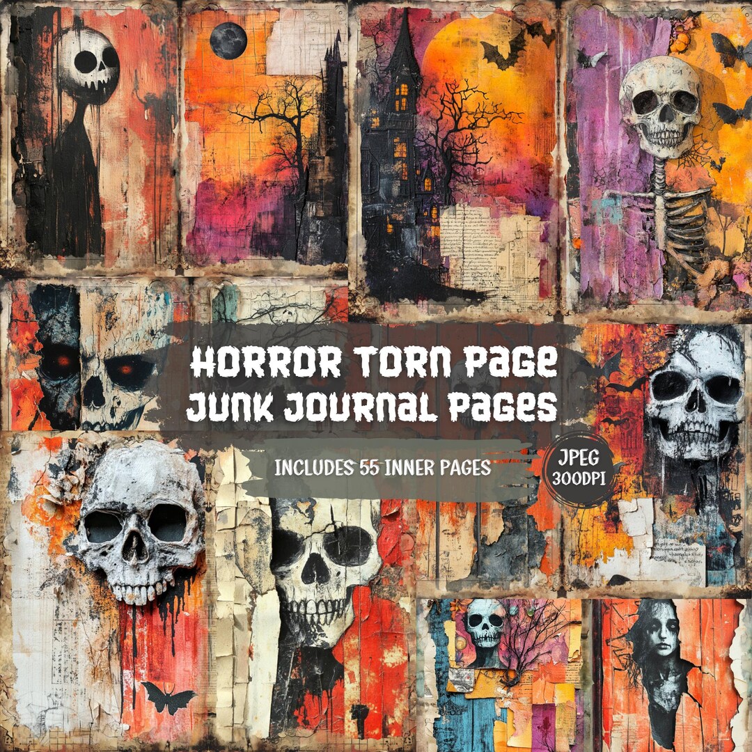 Horror Torn Page Junk Journal Pages | Halloween Mixed Media Collage ...