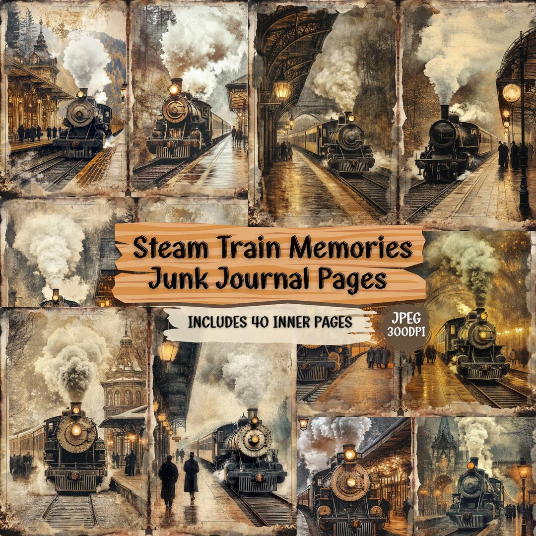 Vintage Steam Train Junk Journal Pages: Shabby Chic Ephemera (40 JPEG ...