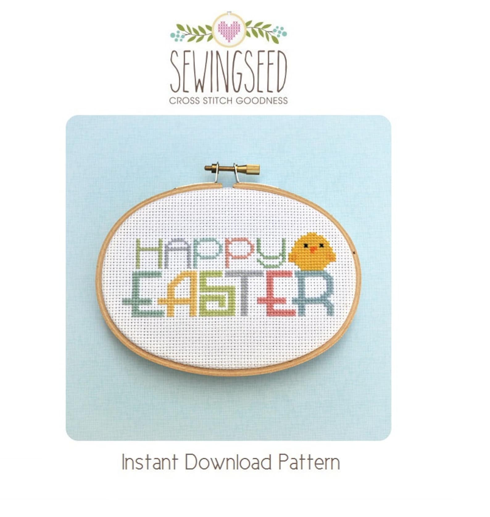 Happy Easter Baby Chick Cross Stitch Pattern, Pastel Colors, Spring ...