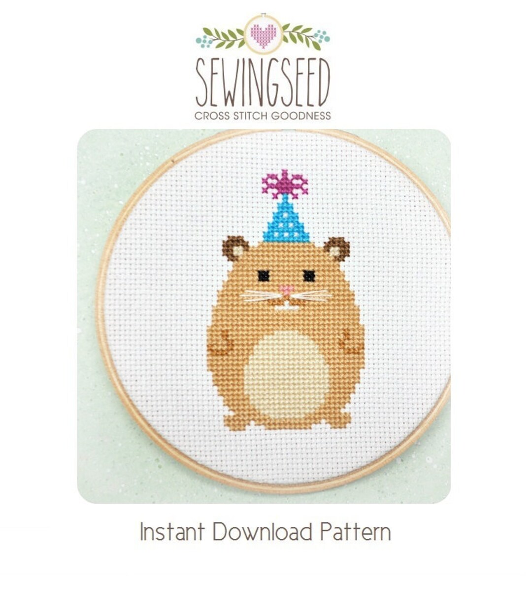 Party Animal Hamster Cross Stitch Pattern Instant Download, Happy ...