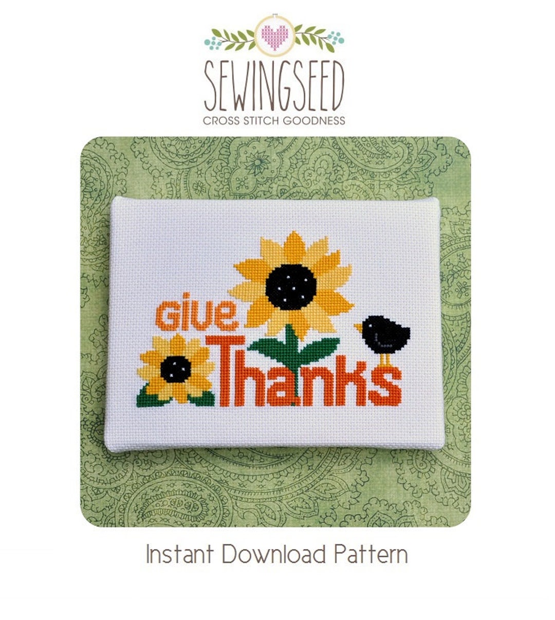 Give Thanks Cross Stitch Pattern, Thanksgiving Instant Download - Etsy