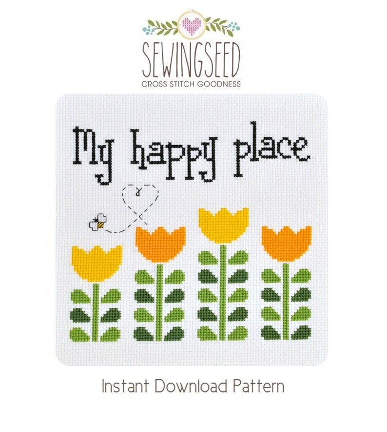 My Happy Place Garden Cross Stitch Pattern Instant Download | Etsy