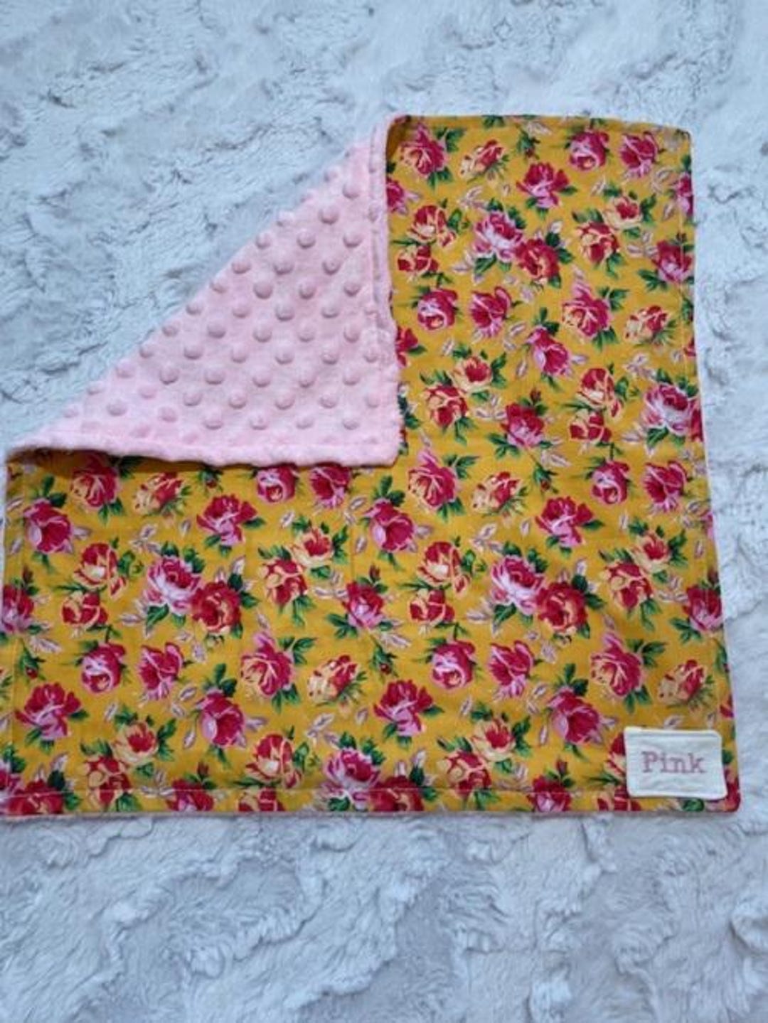 Personalized Mini Baby Blanket: Vintage Floral Minky Snuggy (16