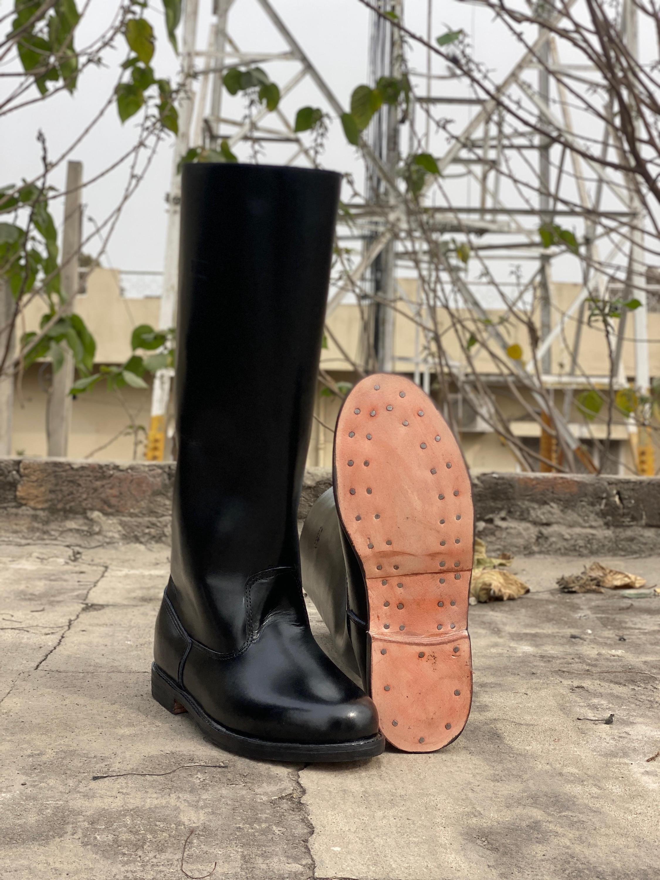 Black Leather Long Boots | Marching Boots | Army-style Footwear ...