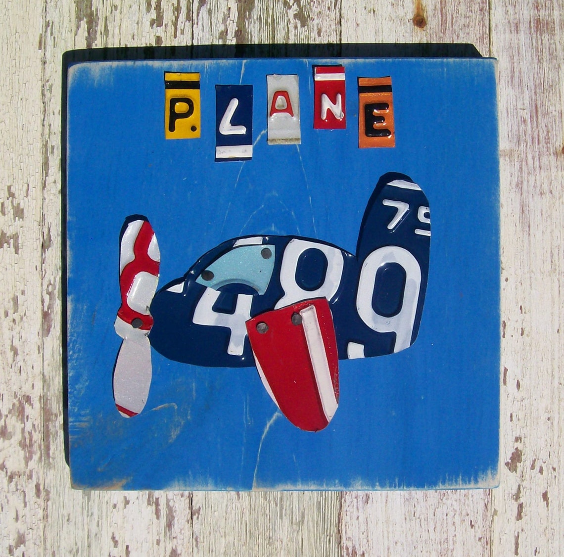Customizable Airplane License Plate Art Navy Red Yellow - Etsy