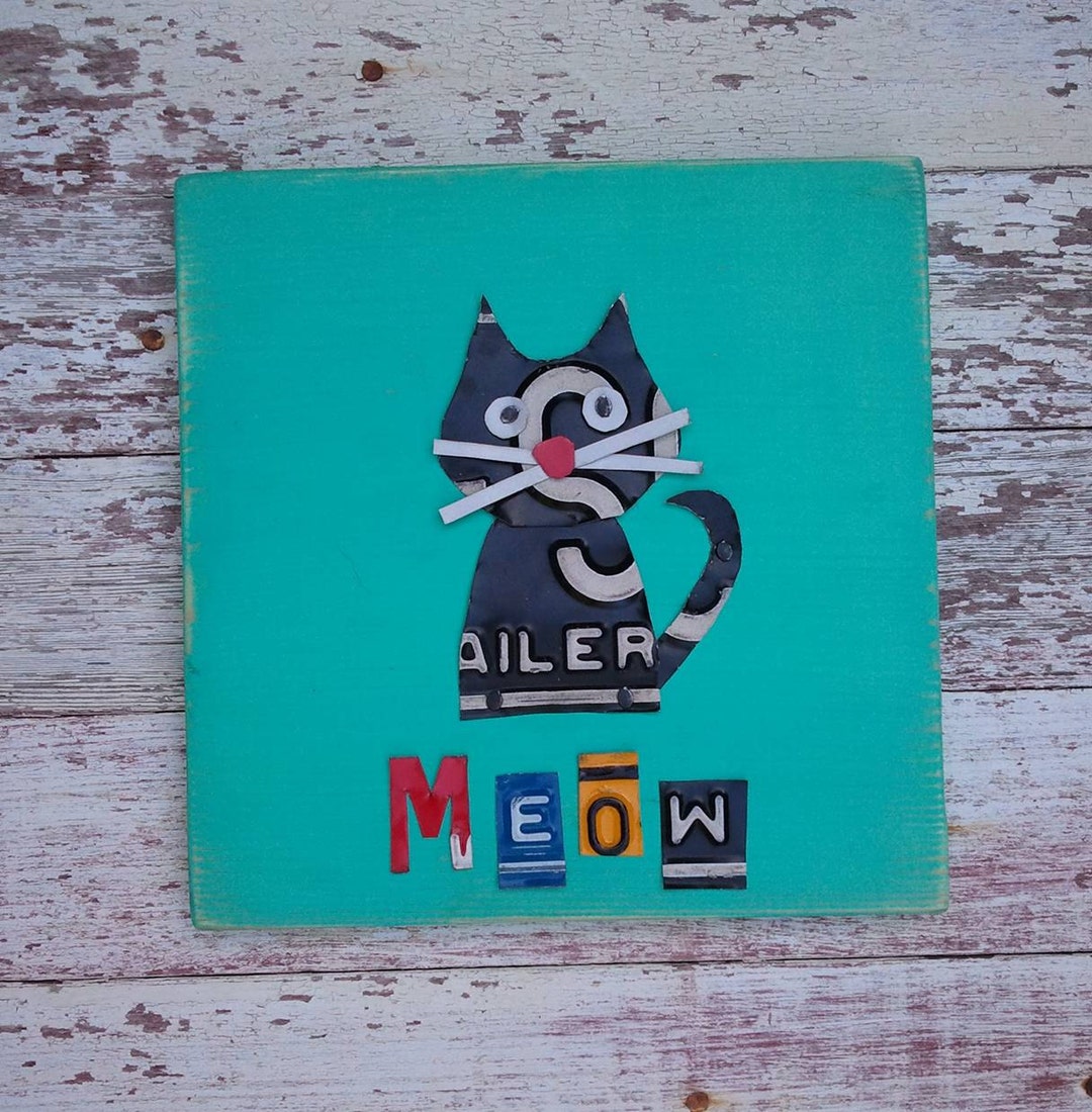 Funky Black Kitty Cat Meow on Turquoise Blue Nursery Girl Boy Toddler ...