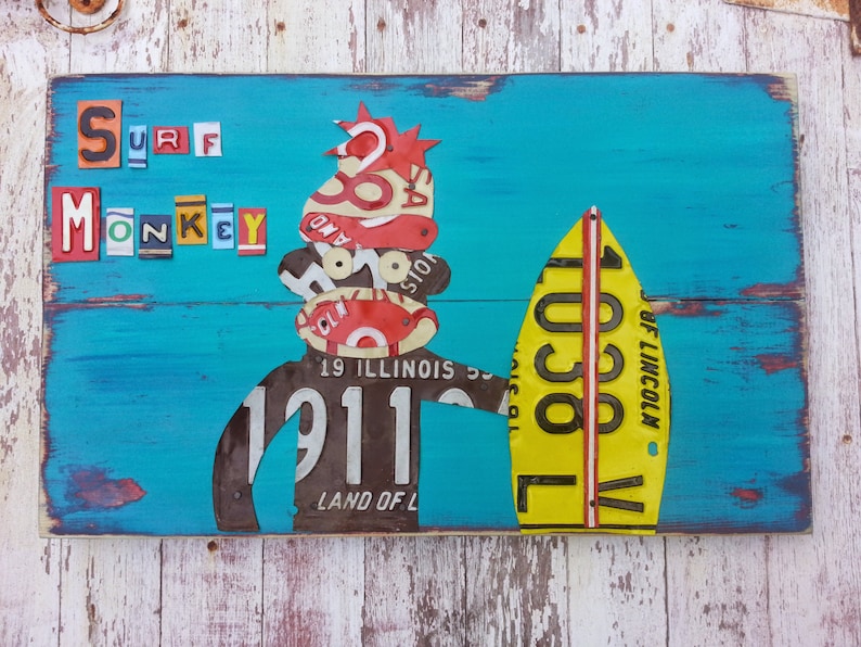 Blue Red Aqua SURF MONKEY Beach Nautical Surfing Sock Monkey - Etsy