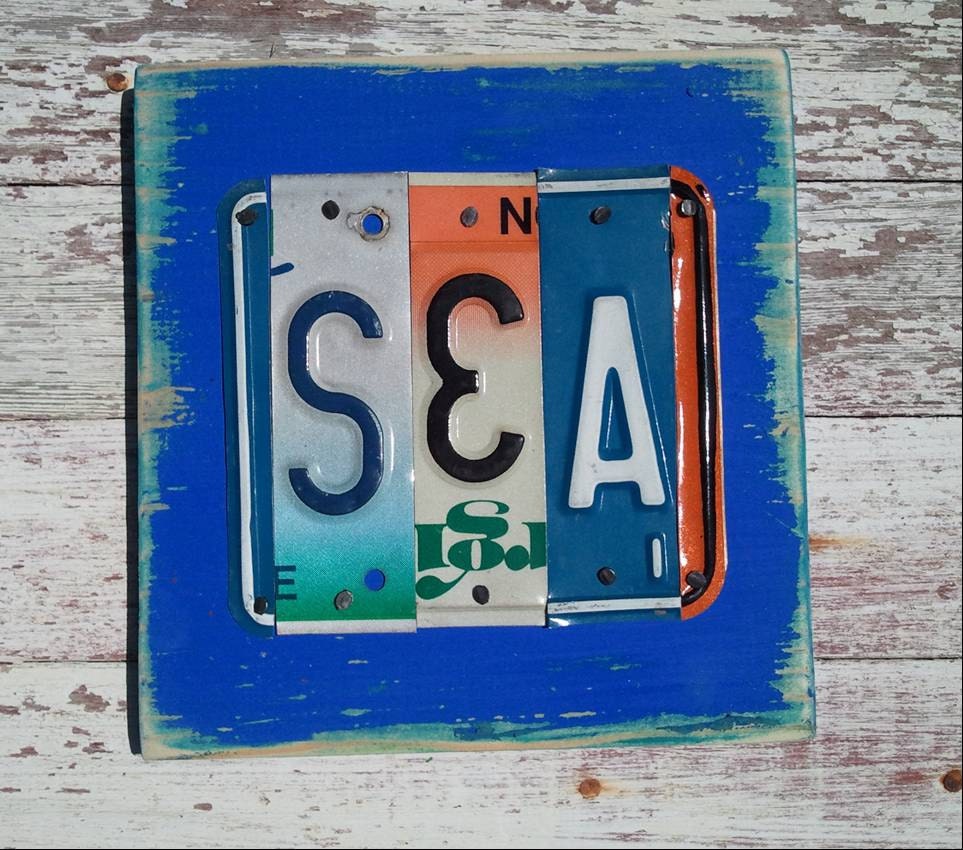 License Plate Artwork Fish Beach Ocean Nautical Aqua Red Navy | Etsy
