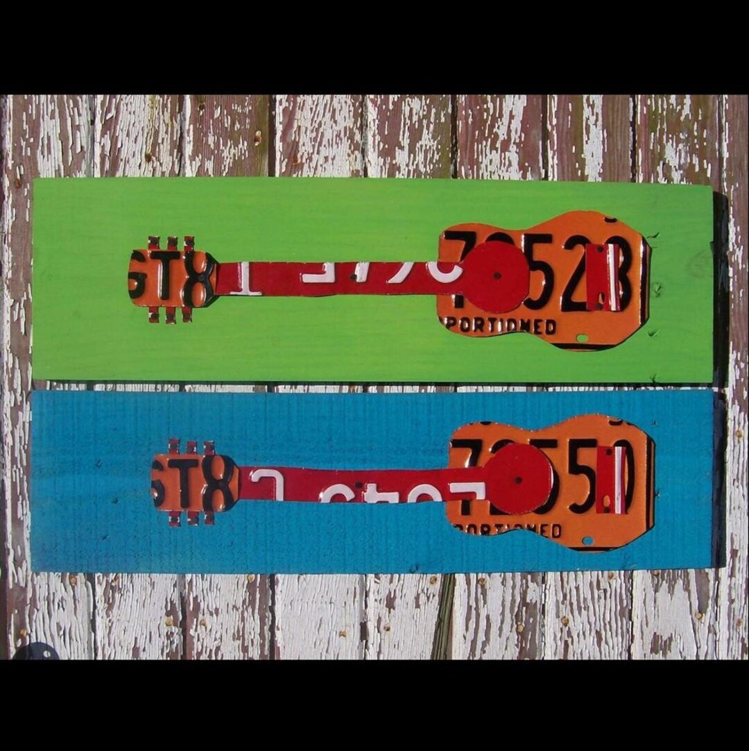License Plate Art - Funky Music Guitar Rock and Roll - Recycled Art ...