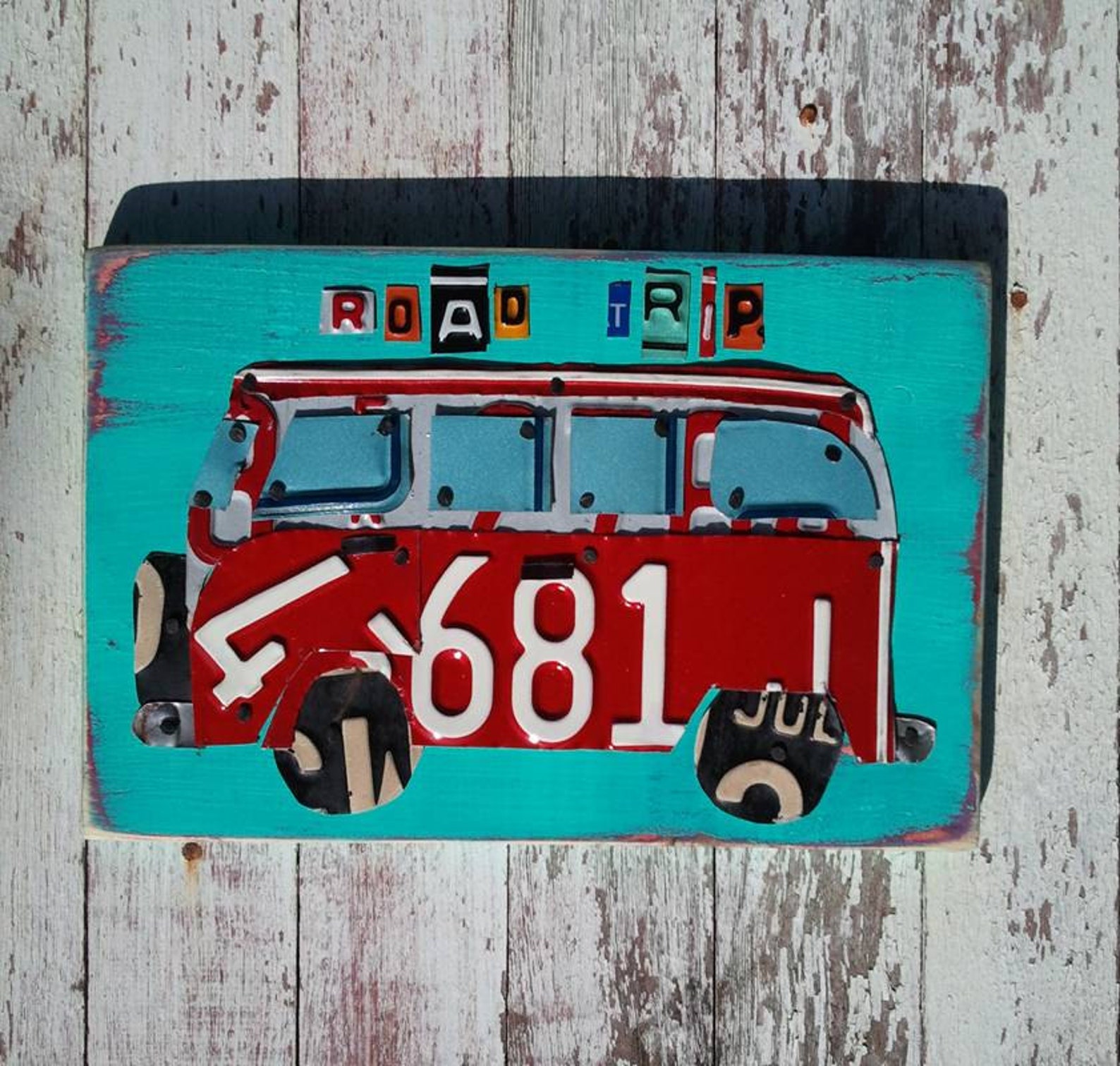 License Plate Art Teal Red Navy Funky Transportation VW Bug - Etsy