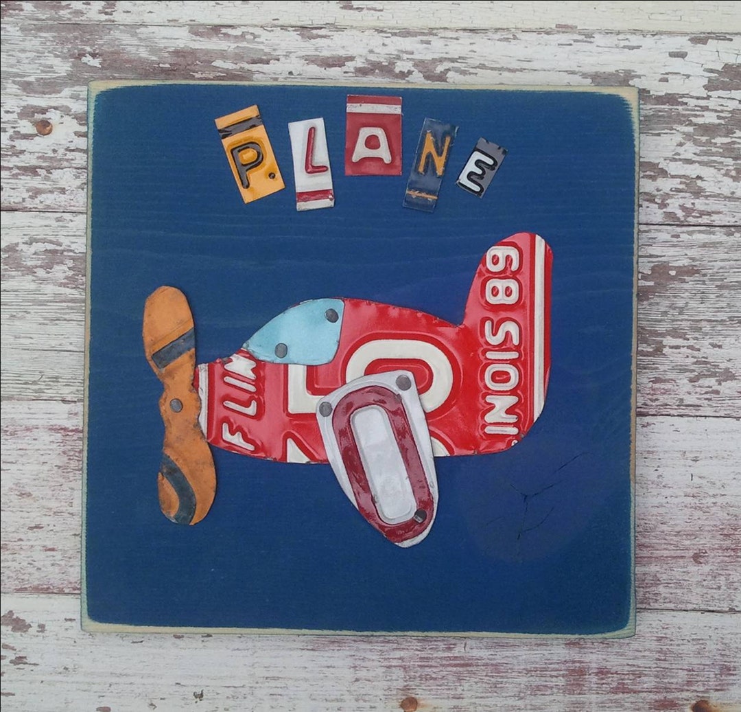Customizable Airplane License Plate Art - Navy Red Yellow Funky ...