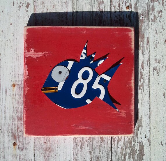 License Plate Artwork Fish Beach Ocean Nautical Aqua Red Navy | Etsy