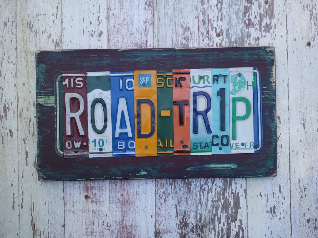 ROAD TRIP License Plate Sign Art - Funky Word Block Adventure Road Trip ...