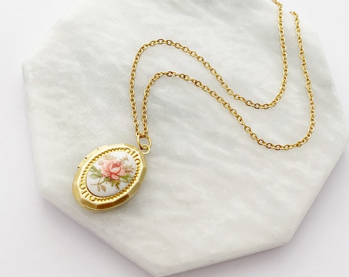 Oval Cameo Locket With Pink Rose, Antique Locket, Locket, Designer ...