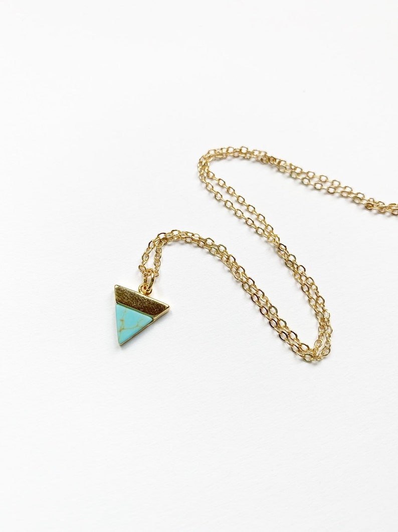 Turquoise Triangle Necklace in Gold Small Turquoise Triangle | Etsy
