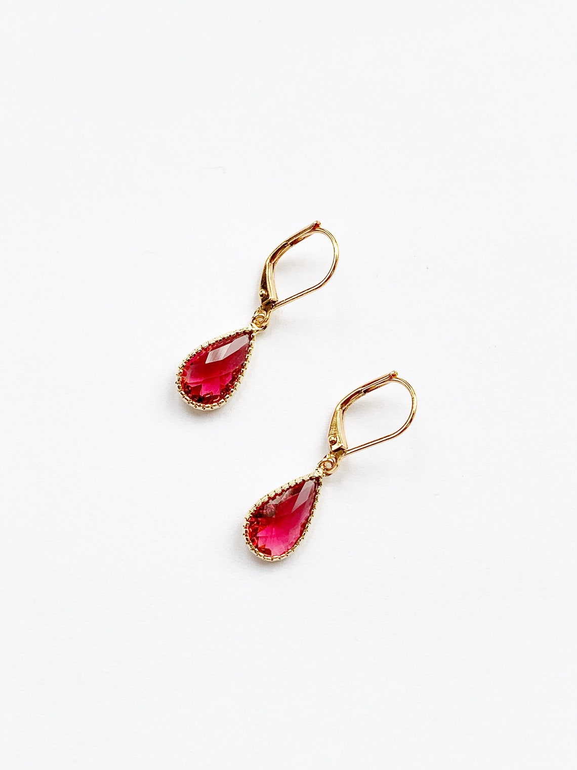 Ruby Teardrop Earrings in Gold, Gold Pear Earrings With Leverback Hypo ...