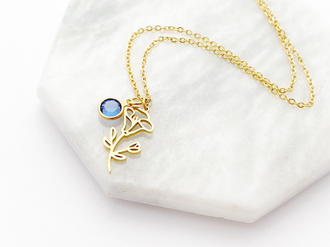 September Birth Month Flower Birthstone Necklace, Gold Flower Necklace ...
