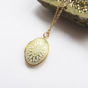 Buy Small Gold Locket With Ornate Design, White Locket, Oval Antique ...
