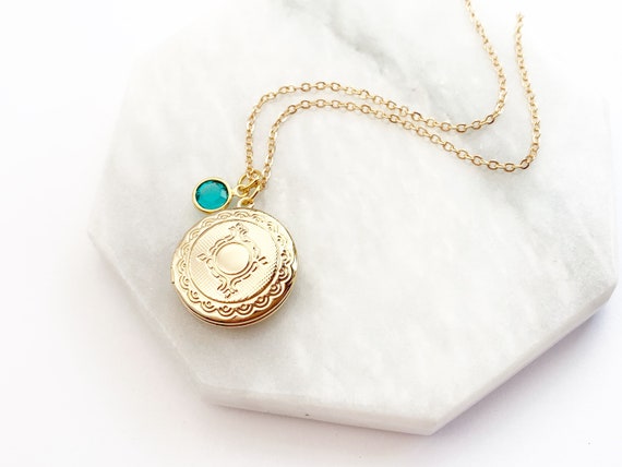Locket With Birthstone in Gold Custom Pendant Personalized | Etsy