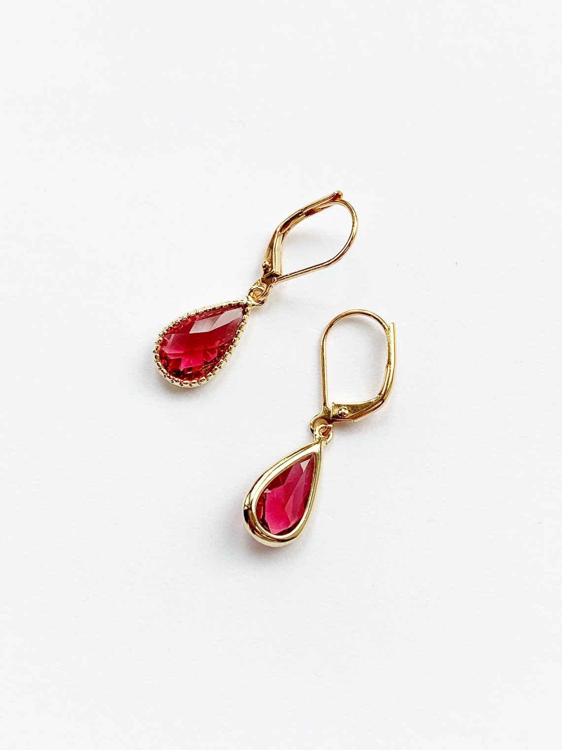 Ruby Teardrop Earrings in Gold, Gold Pear Earrings With Leverback Hypo ...