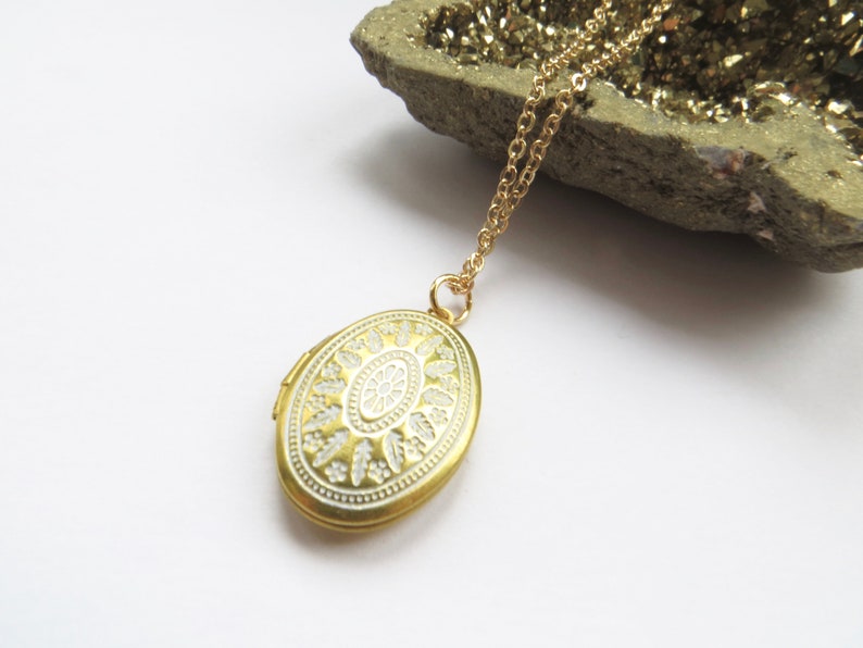 Small Gold Locket With Ornate Design White Locket Oval | Etsy