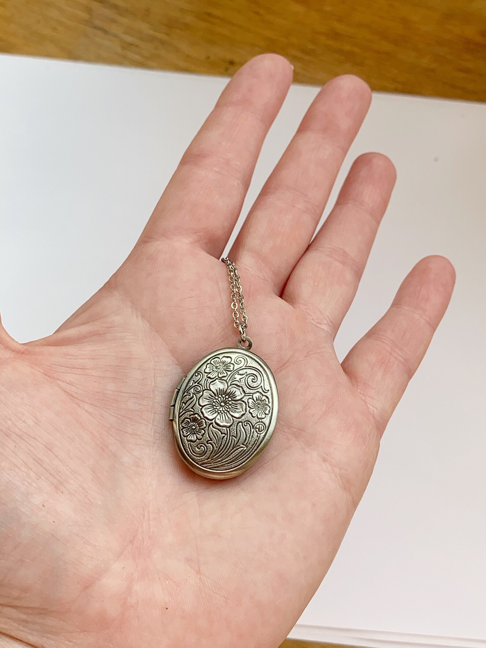 Antique Oval Locket, Silver Oval Locket Embossed Flower Design, Vintage ...
