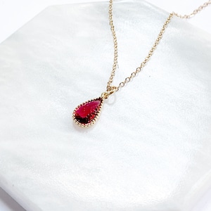 Ruby Red Teardrop Necklace Pendant, July Birthstone Necklace, Simple ...