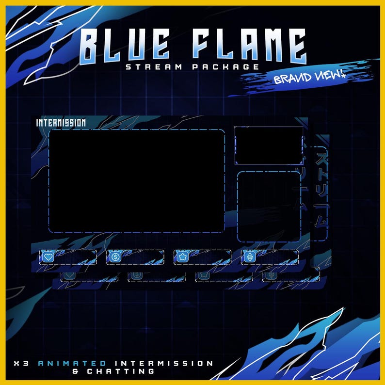 Animated Twitch Blue Flames | Overlay Package Japanese Gaming Stream ...