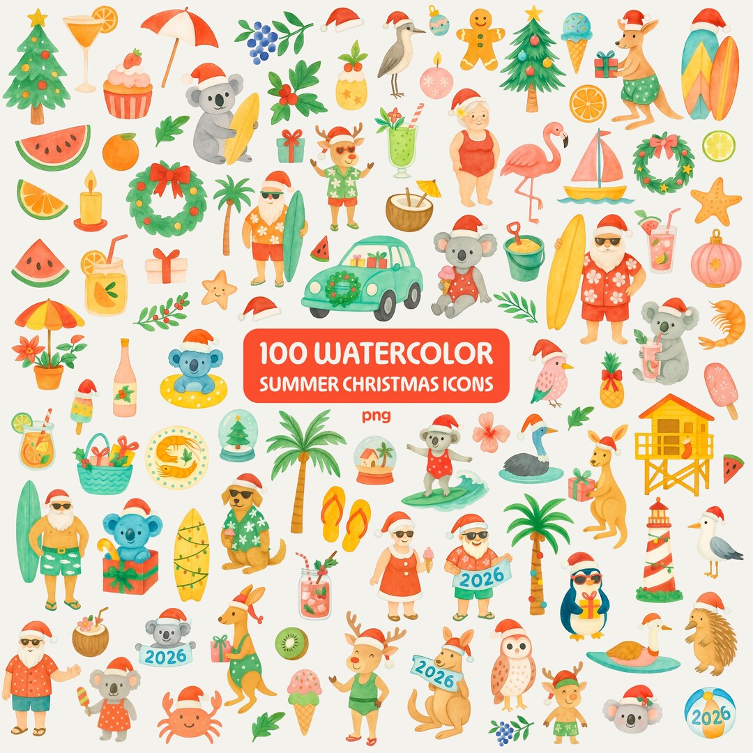 Summer Christmas Clipart Bundle – Tropical Holiday Illustrations ...