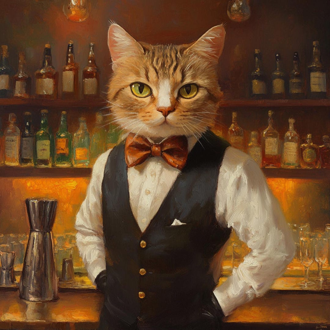 Custom Cat Bartender Portrait, Vintage Pet Painting, Pet Lovers Gift ...