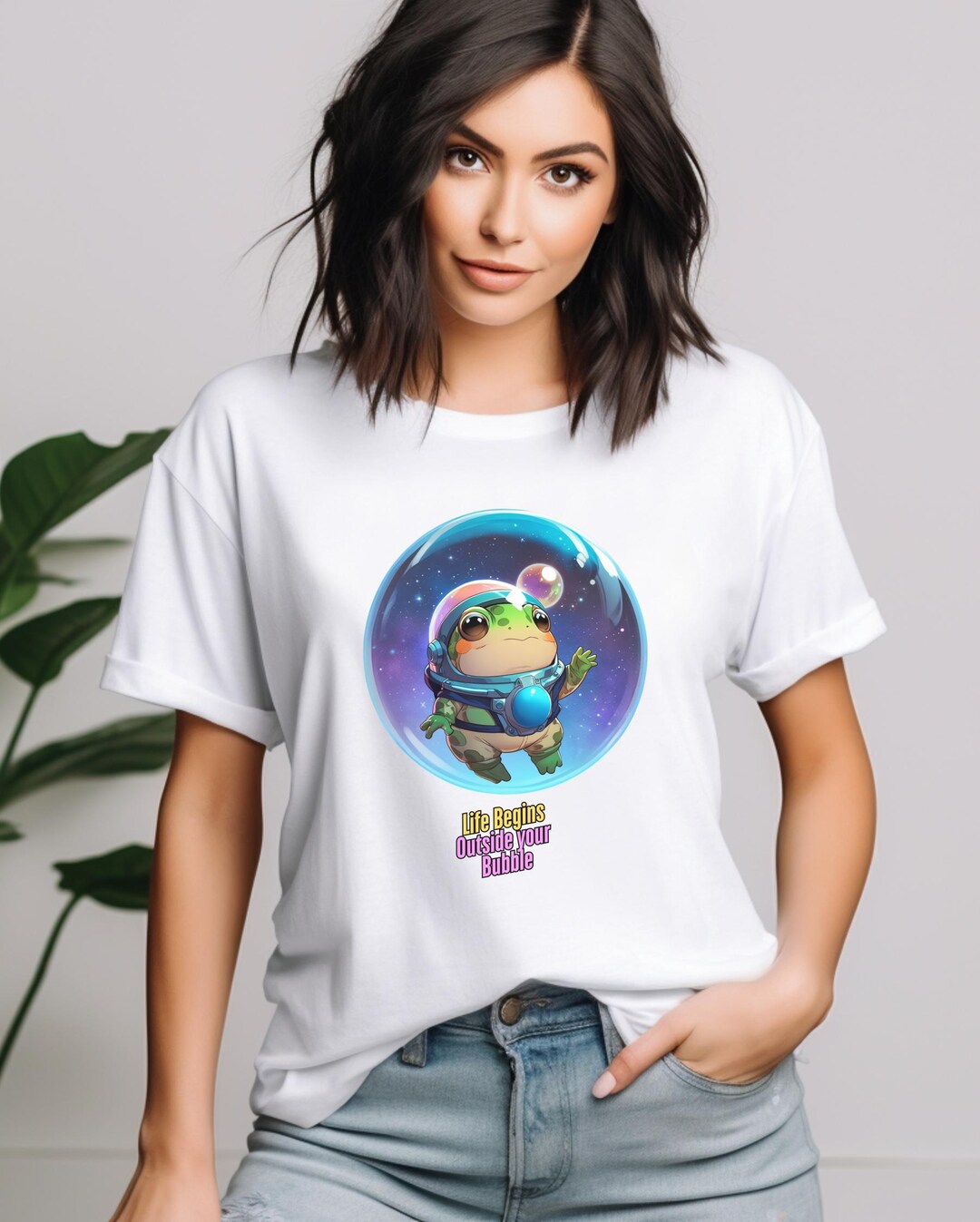 Cute Astronaut Frog Shirt - "life Begins Outside Your Bubble" Graphic Tee for Kids & Adults ...