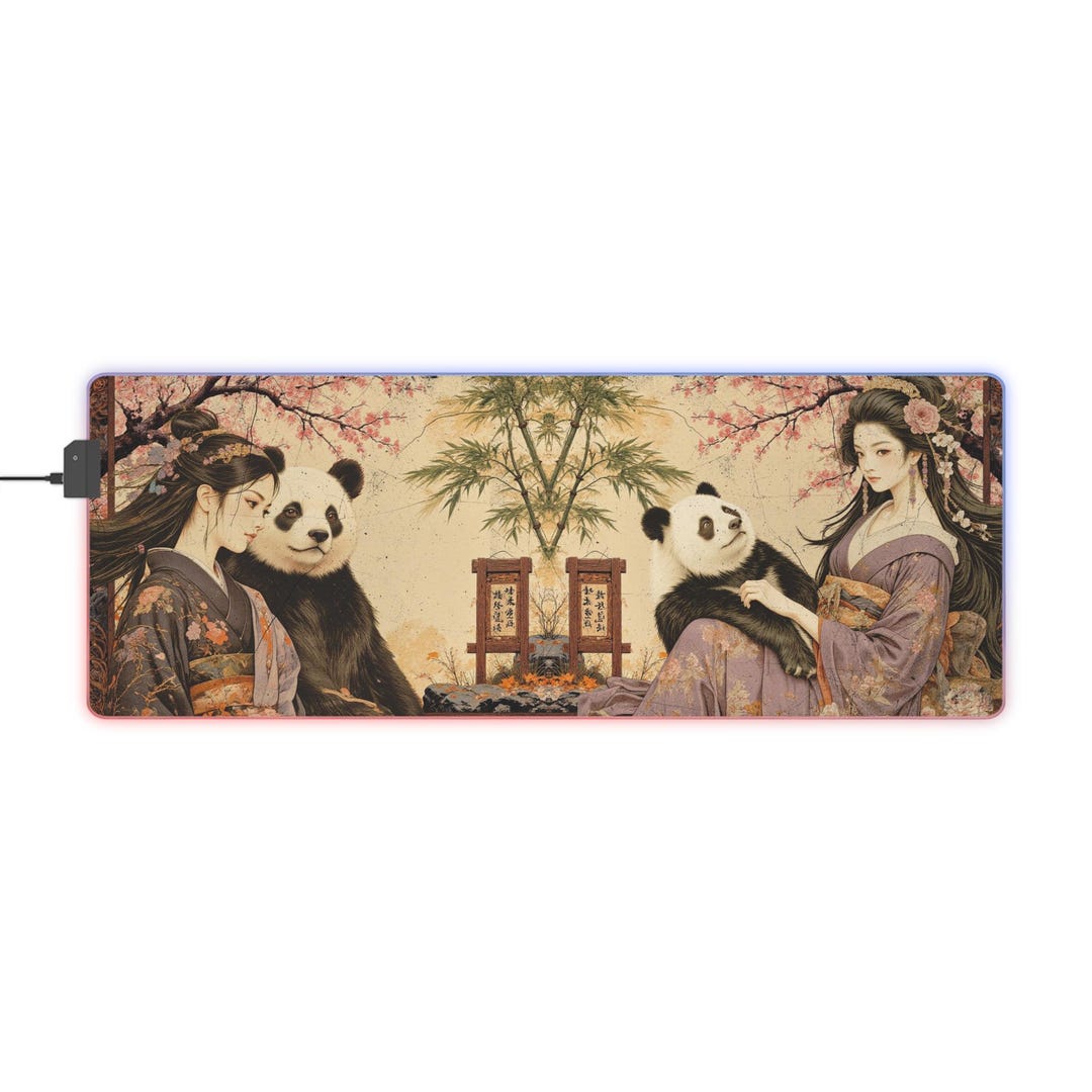 Geisha and Panda Scene LED Mouse Pad - Asian Floral Gaming Accessory ...