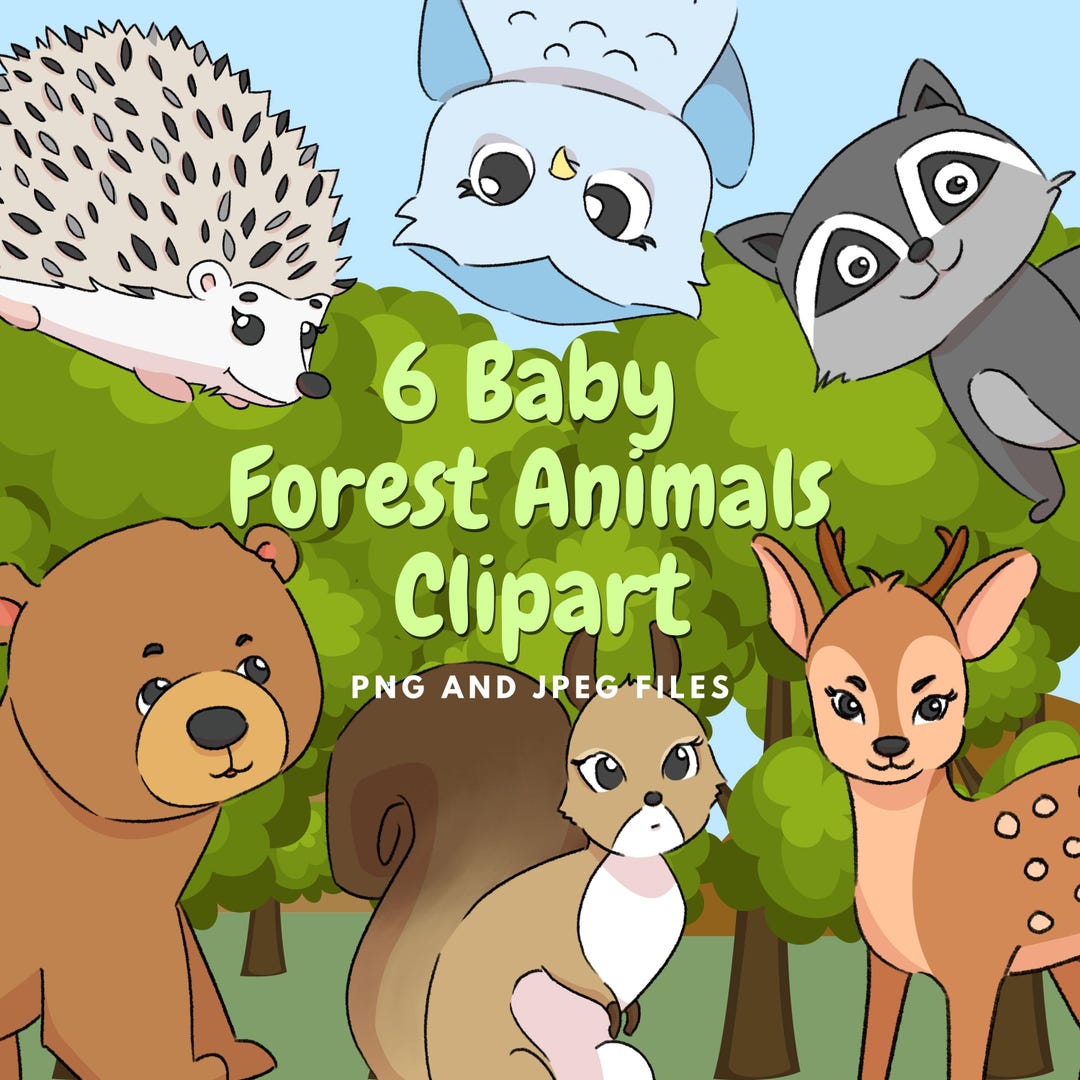6 Baby Forest Animals Clipart – PNG & JPEG Files, Instant Download ...