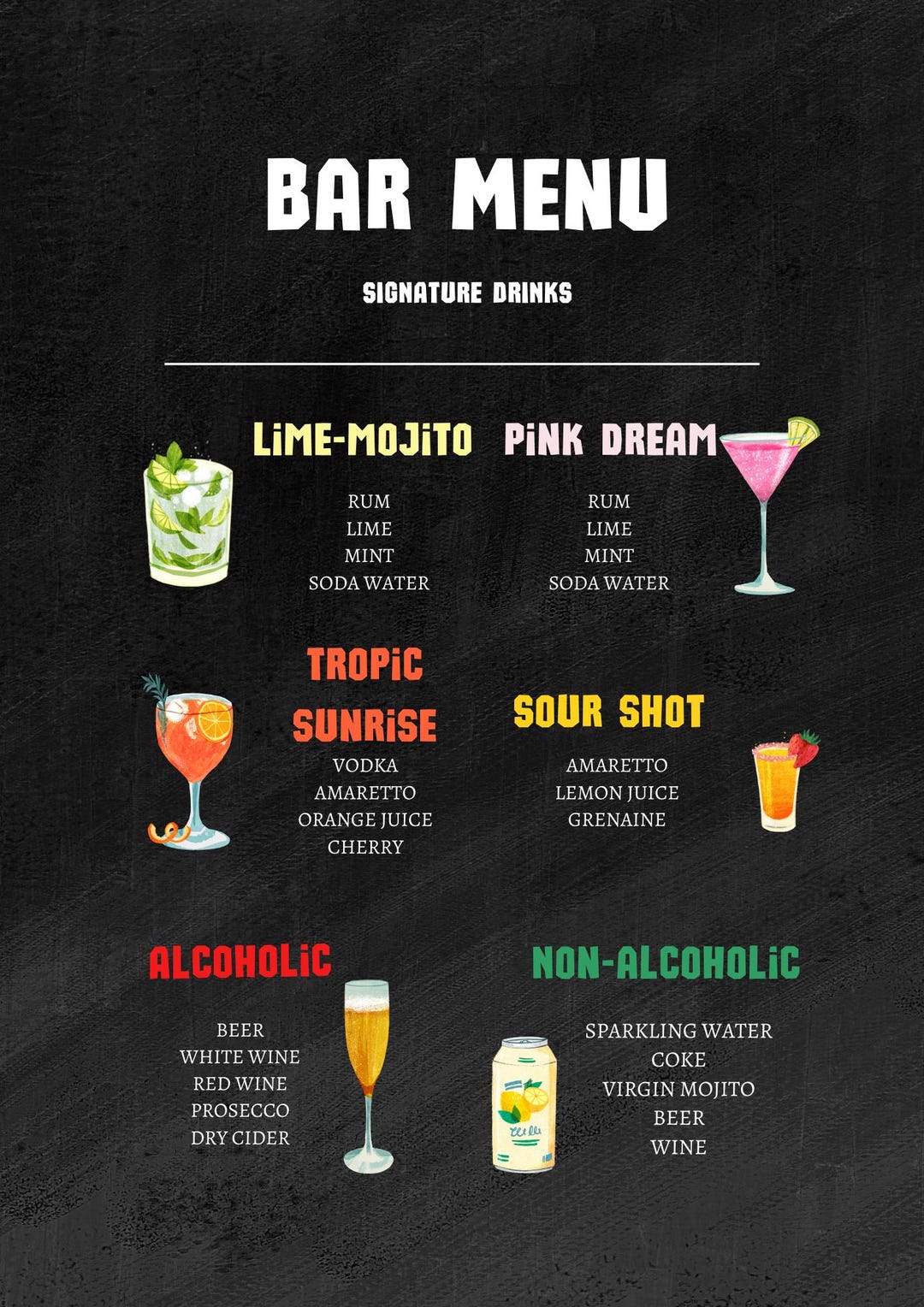 Black Bar Menu for Weddings or Regular Bars TEMPLATE - Etsy