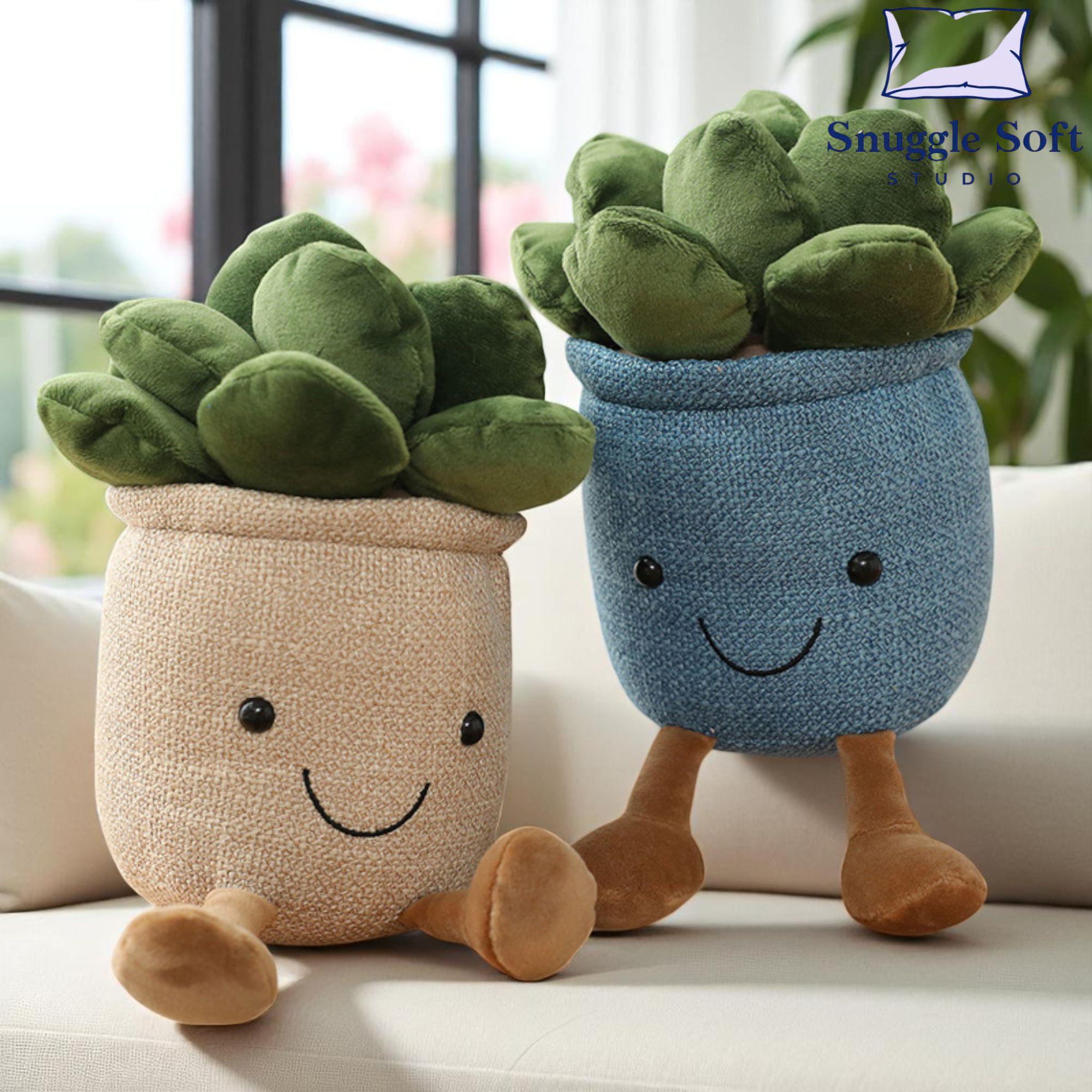 Crochet Plant Pot Plush Pillow: Smiling Desk Decor, Stress Relief - Etsy