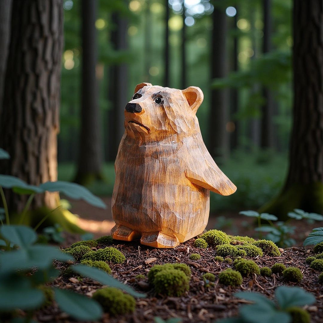 Hand Carved Wood Brown Bear Sculpture, Animal Decoration - Etsy