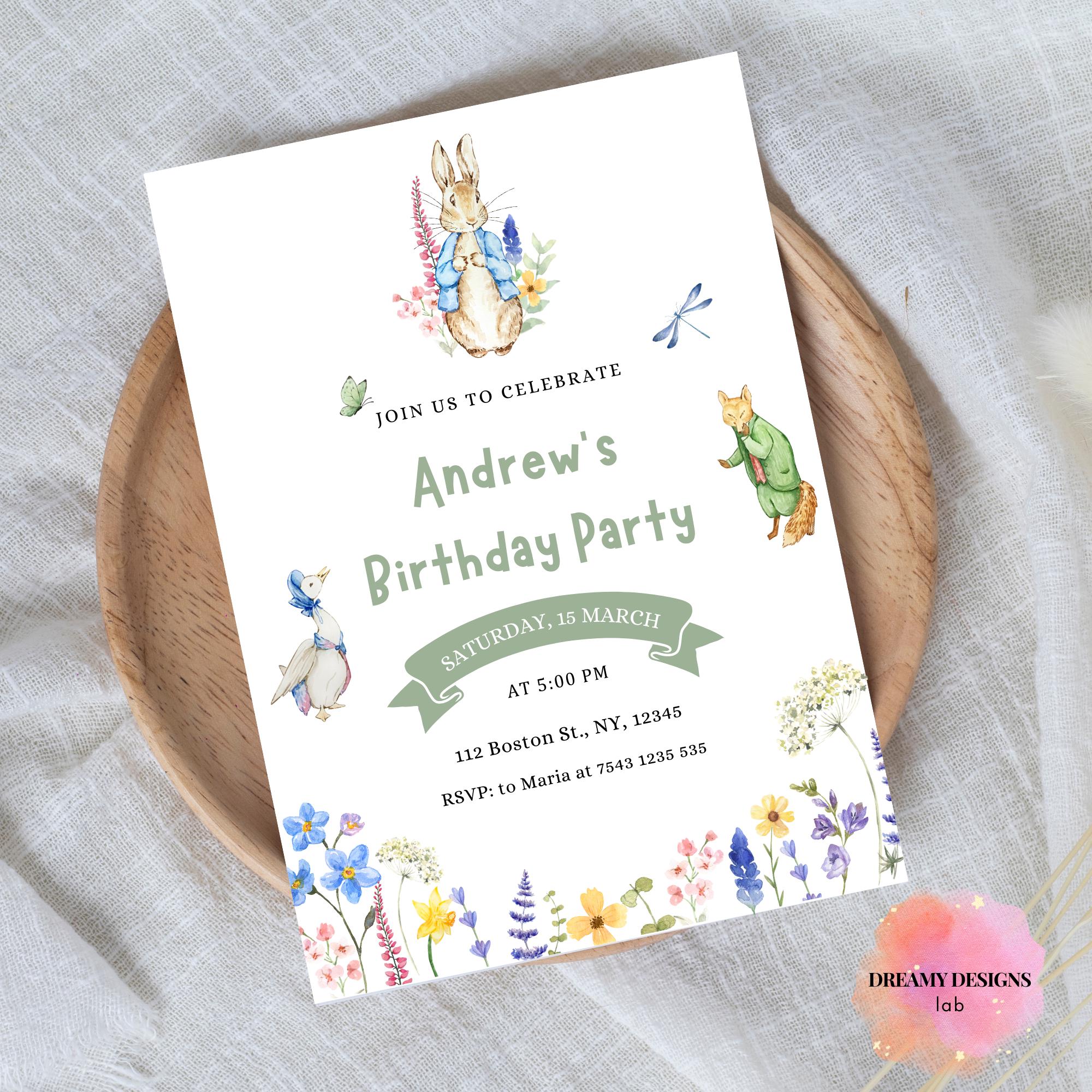 Personalized Peter Rabbit Birthday Invitation | Peter Rabbit Invitation ...