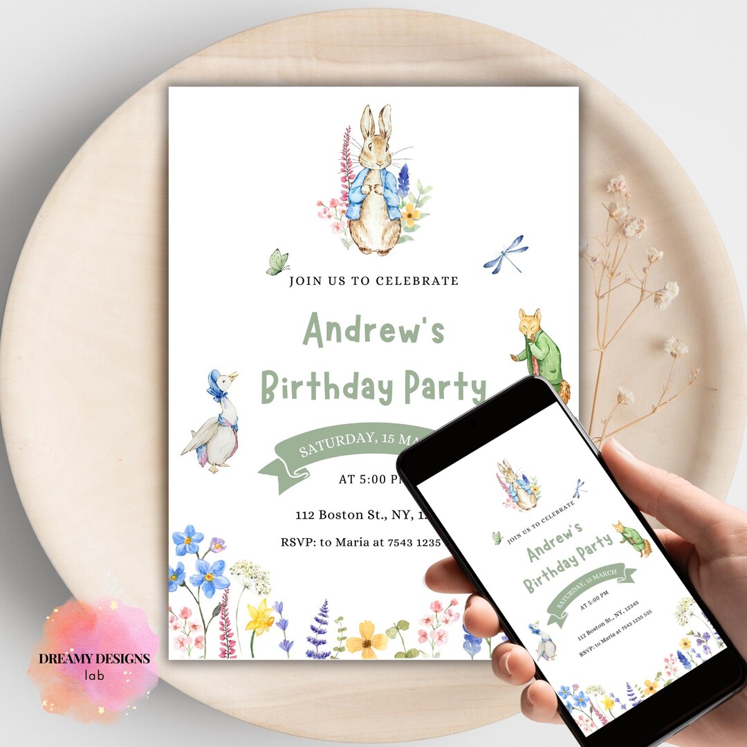 Personalized Peter Rabbit Birthday Invitation | Peter Rabbit Invitation ...