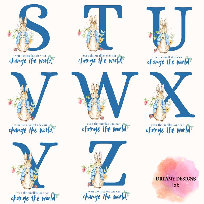 Peter Rabbit Alphabet PNG Bundle: High-res 794 DPI Monogram Letters - Etsy