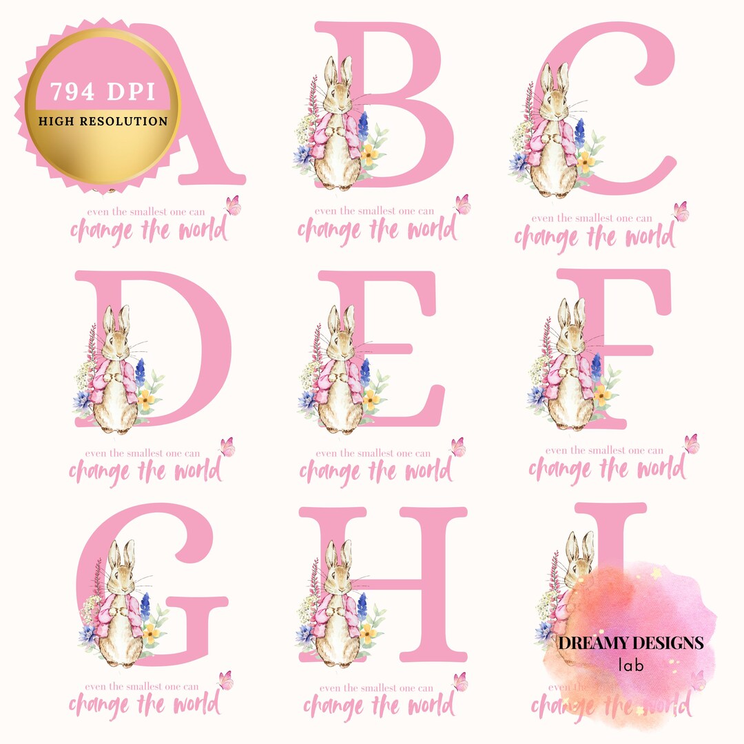 Peter Rabbit Alphabet PNG Bundle | Pink | High-res XL Quote for Baby ...