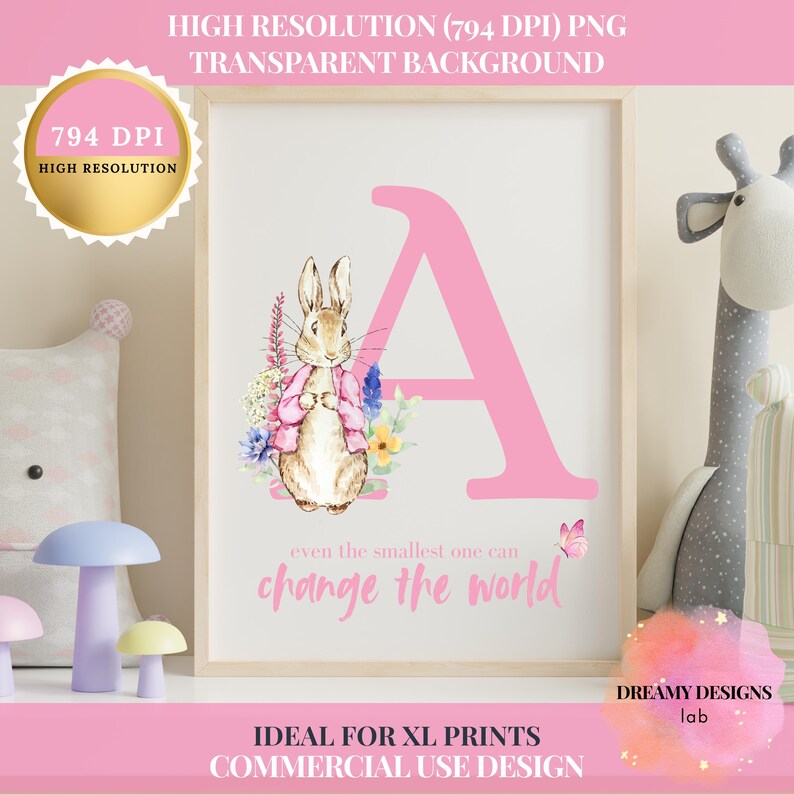 Peter Rabbit Alphabet PNG Bundle | Pink | High-res XL Quote for Baby ...