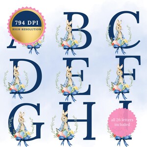 Peter Rabbit Alphabet PNG Bundle | Easter | Watercolor Bunny Letters ...