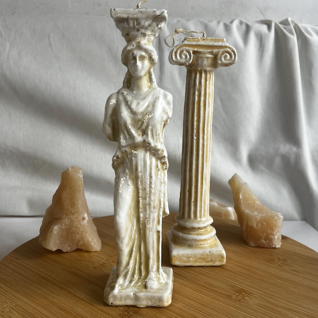GREEK CANDLE PAIR / Caryatid Candle / Woman Statue / Ancient Column ...