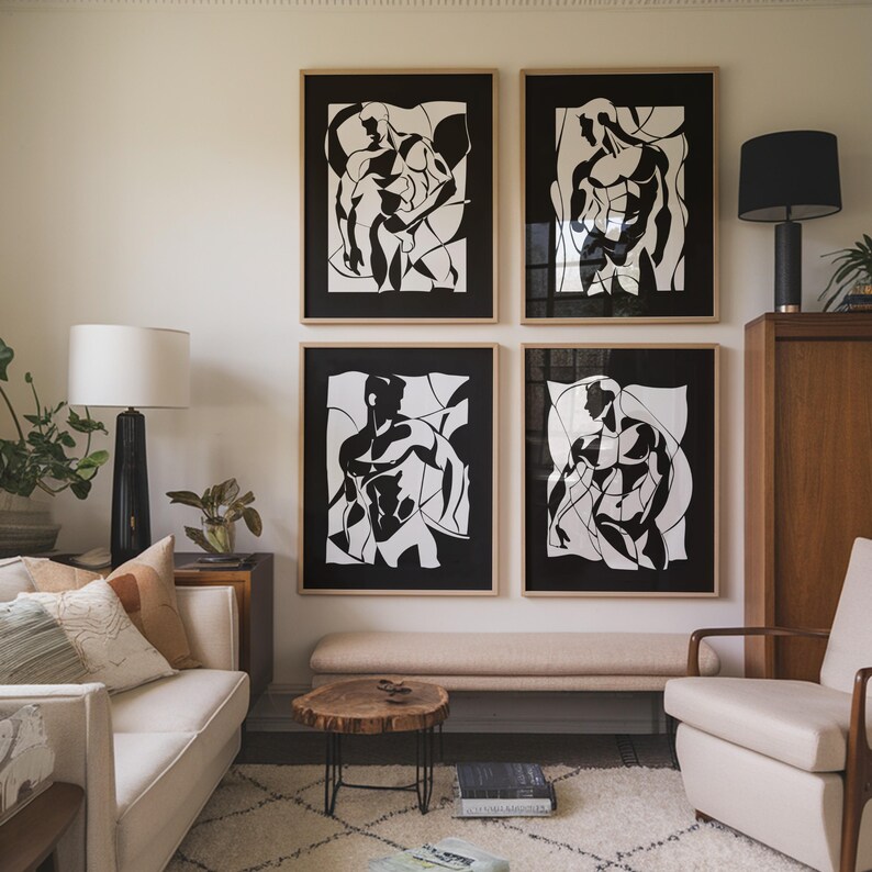 Abstract Figurative Male Art Set of 6 – Minimal Body Form Prints ...