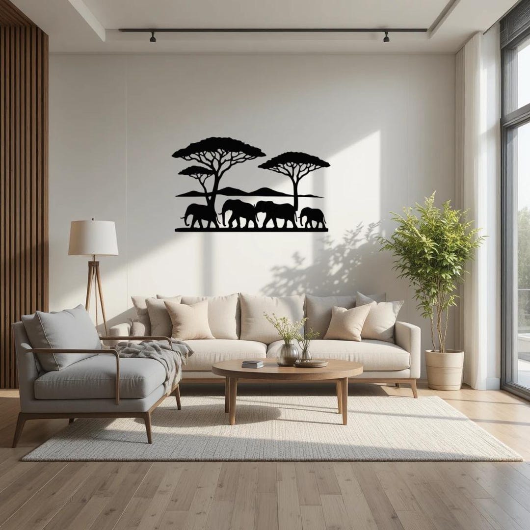 Elephant Walking SVG/DXF File – 4 Elephants With Trees for Laser ...