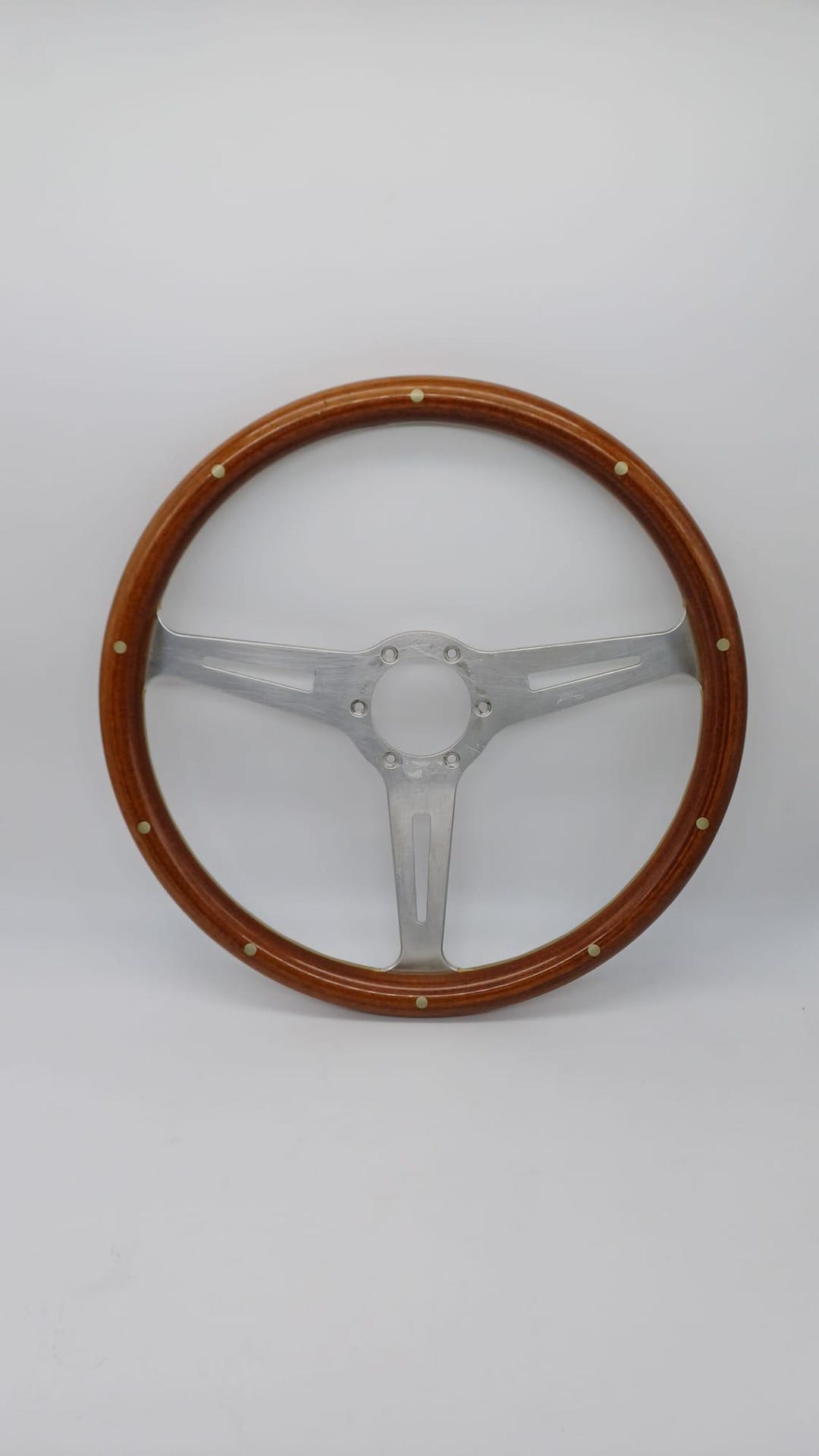 Vintage Steering Wheel in Wood and Aluminum Classic Cars 38cm, Probably ...
