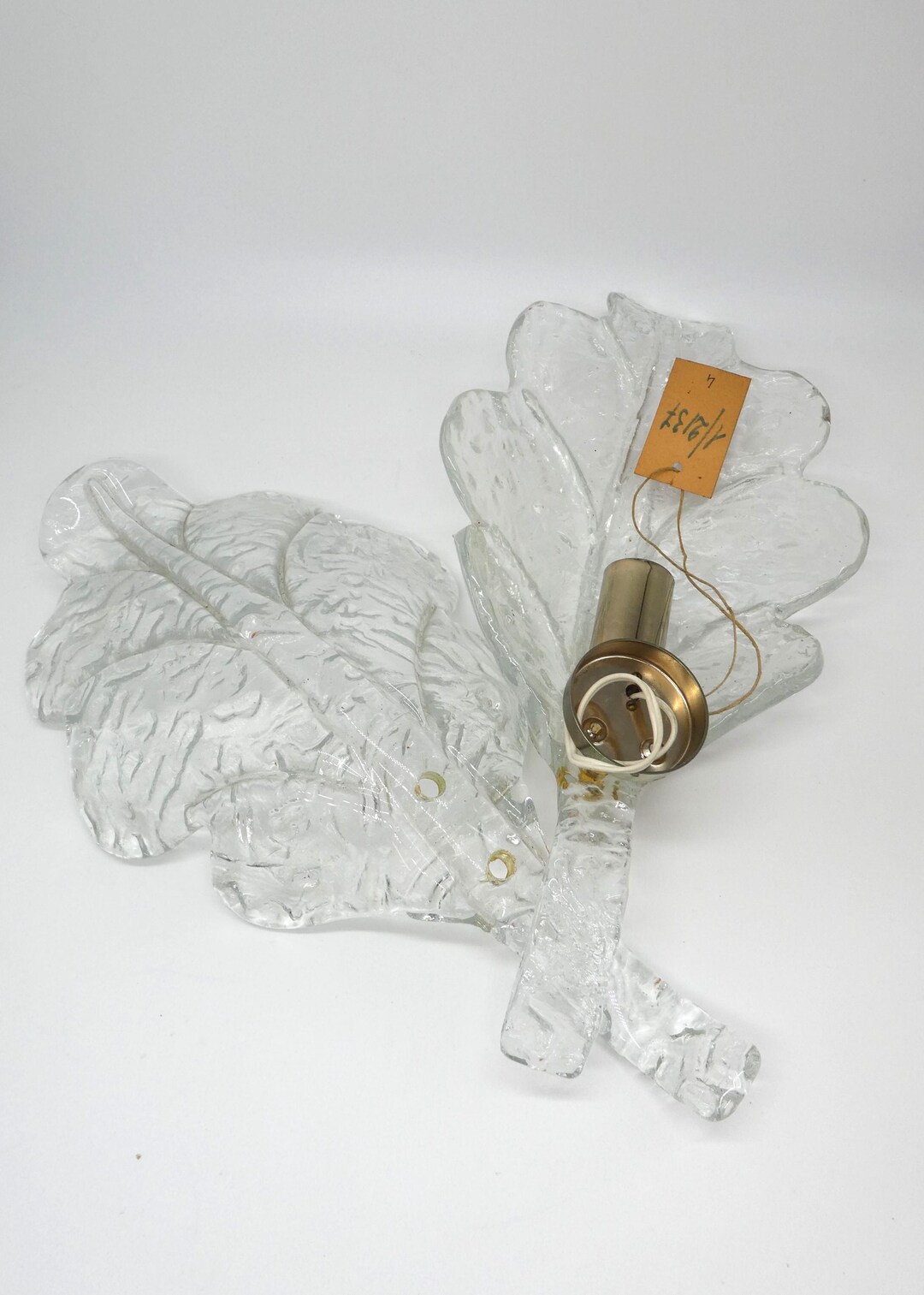 Vintage 70s Glass Wall Light, Leaf Design, Pair of Wall Lamps, Italian ...