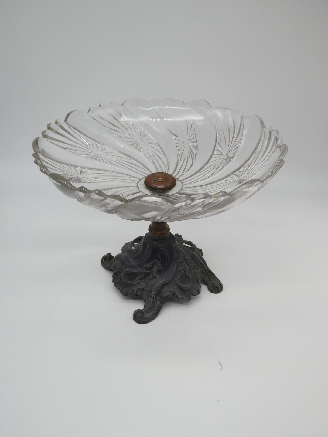 Vintage Bayel Pressed Glass Fruit Stand With Ornate Metal Base – French ...