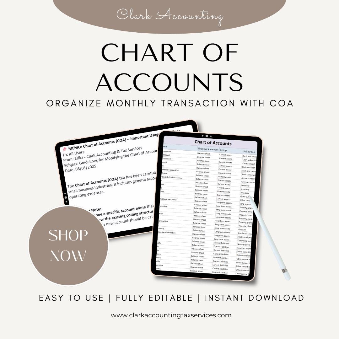 Small Business Chart of Accounts | Accounting & Bookkeeping Template ...