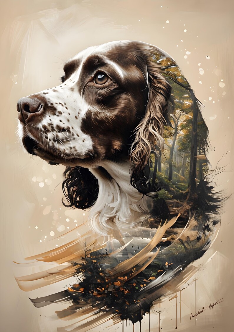 Digital Download - Liver and White Spaniel Dog Portrait_left - Etsy